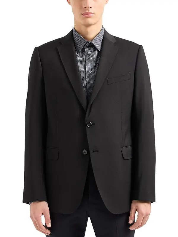 Emporio Armani Slim Fit Tropical Wool Jacket - Solid Black