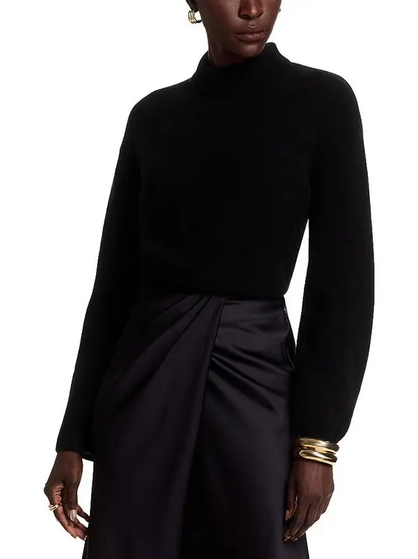 Bloomingdale'S Cashmere Long Sleeve Mock Neck Pullover - Black