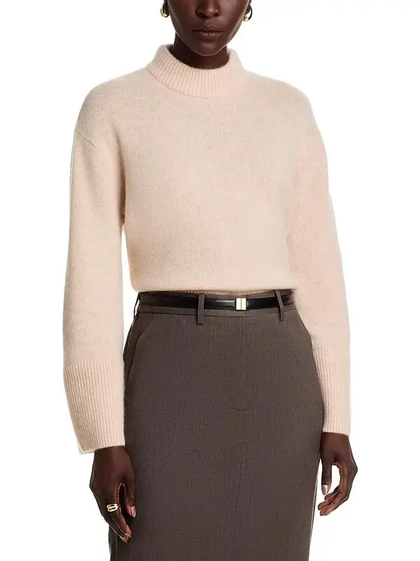 Bloomingdale'S Cashmere Long Sleeve Mock Neck Pullover - Heather Oatmeal