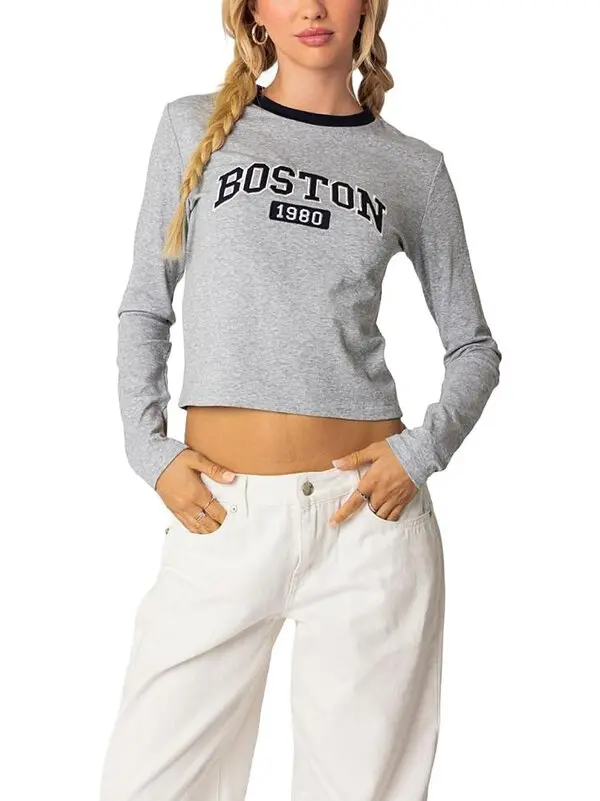 EDIKTED Boston Long Sleeve T Shirt - Gray Melange