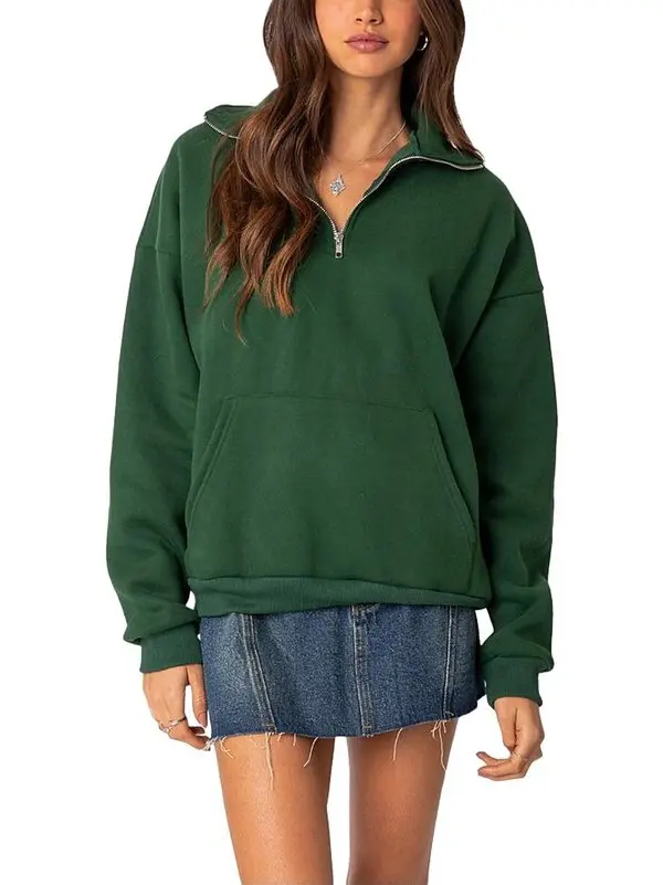 EDIKTED Oversized Quarter Zip Sweatshirt - Green