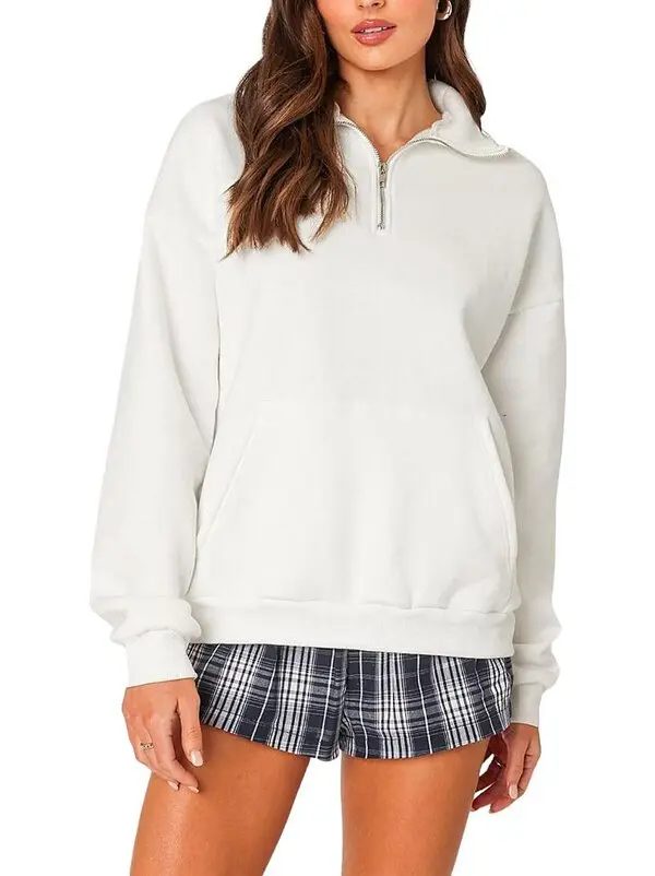 EDIKTED Oversized Quarter Zip Sweatshirt - White
