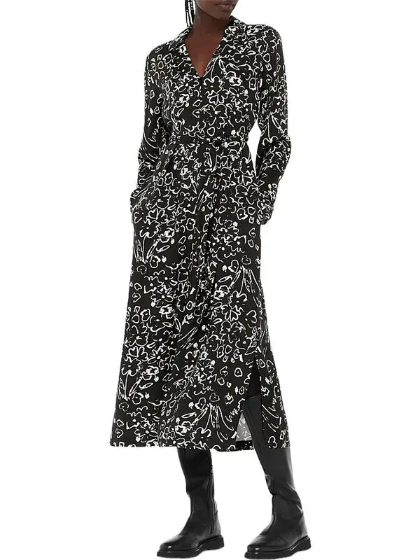 Whistles Scribble Bouquet Midi Dress - Blackmulti
