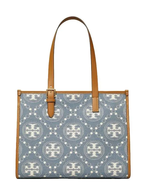 Tory Burch Small T Monogram Denim Tote - Blue Multi