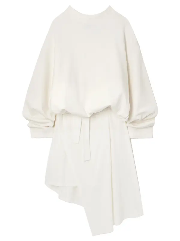 Marie Adam-Leenaerdt Oversized Belted Layered Cotton-blend Jersey Midi Dress - White