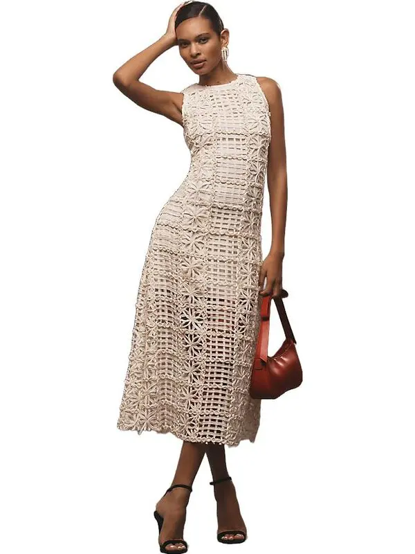 Endless Rose Textured Lace Midi Dress - Ivory