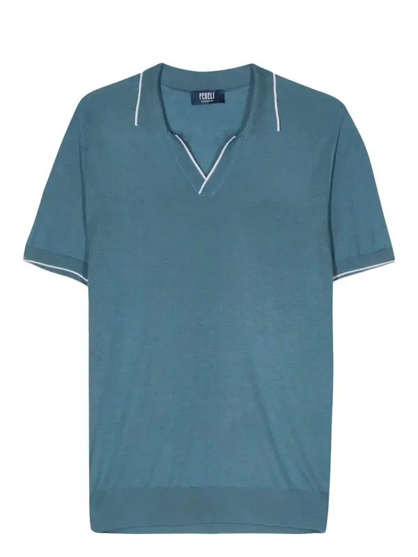 Fedeli Wave Fine-knit Polo Shirt - Blue