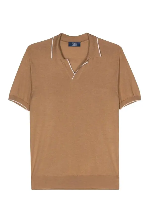 Fedeli Wave Fine-knit Polo Shirt - Brown