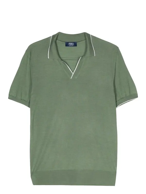 Fedeli Wave Fine-knit Polo Shirt - Green