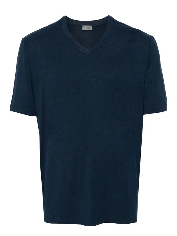 Hanro V-neck Mélange-effect T-shirt - Blue