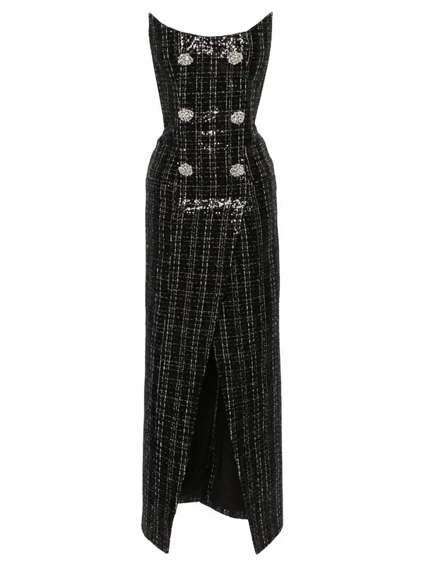 Balmain Sequinned Tweed Gown - Black