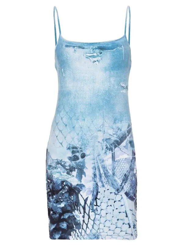 DIESEL® Abstract Print Mini Dress - Blue