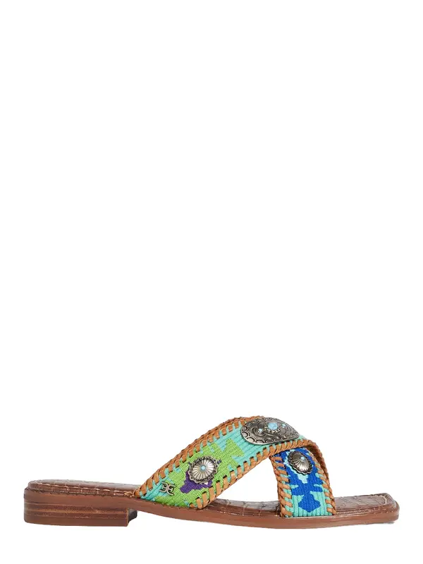 Sam Edelman Hagen Embellished Woven Sandals - Turquoise