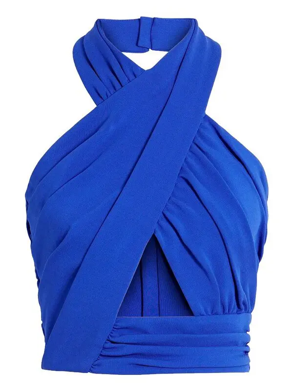 Balmain Cropped Ruched Jersey Halterneck Top - Cobalt Blue
