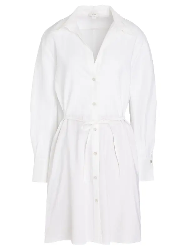Vince Belted Linen-blend Mini Shirt Dress - White
