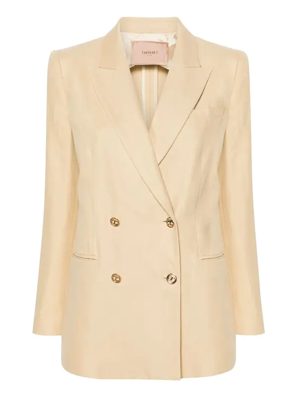 TWINSET Double-breasted Twill Blazer - Neutrals