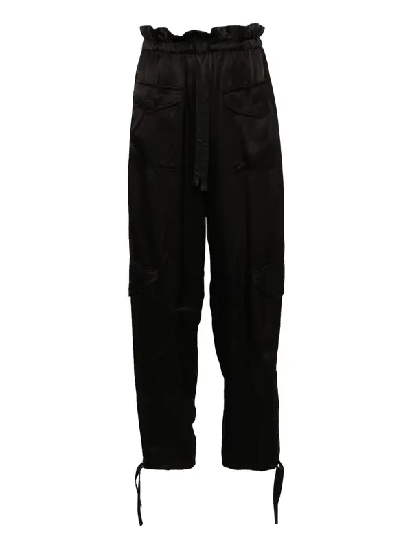 GANNI Satin Cargo Trousers - Black