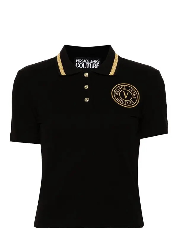 Versace V-emblem Piqué Polo Shirt - Black