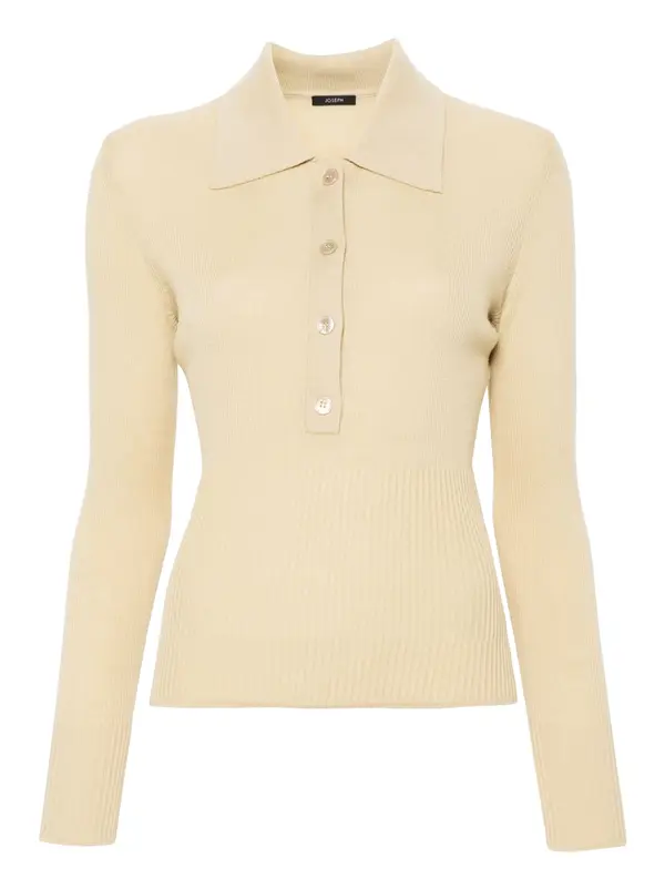 JOSEPH Ribbed Wool Polo Top - Neutrals