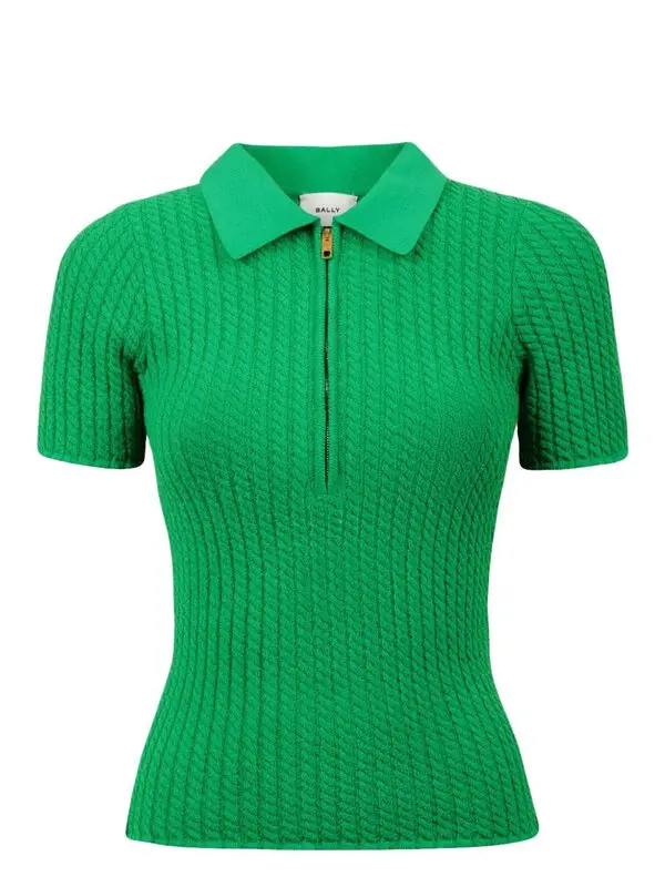 Bally Cable-knit Zipped Polo Shirt - Green