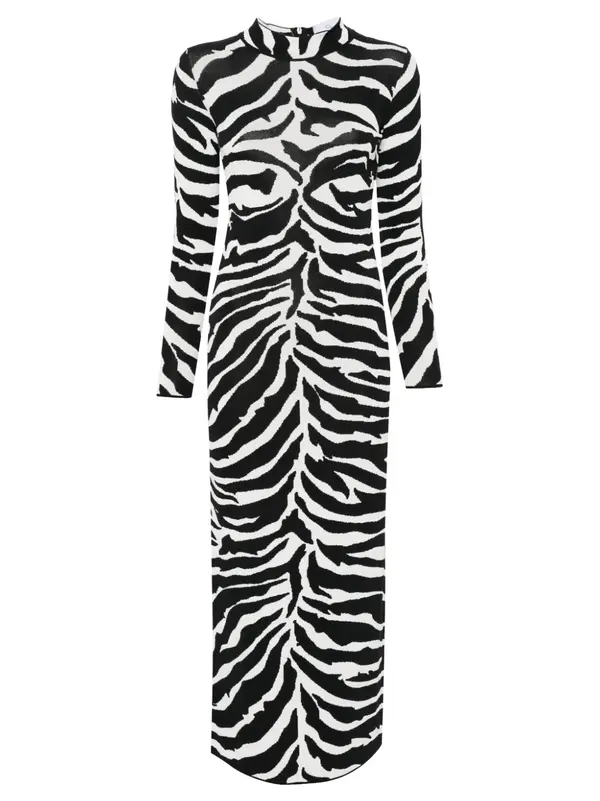ANA RADU Zebra-patterned Long Dress - Black