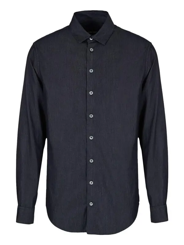 Giorgio Armani Slub-effect Cotton Shirt - Blue