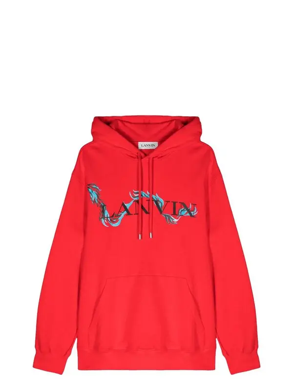 LANVIN Dragon-print Cotton Hoodie - Red