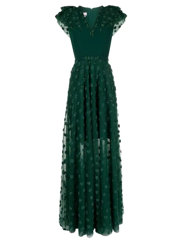 SAIID KOBEISY Polka Dot Tulle Gown - Green