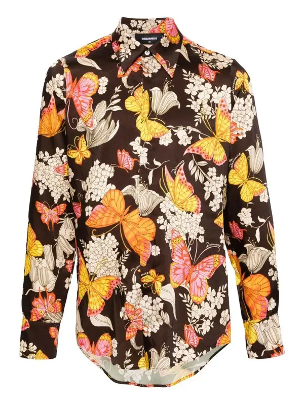 Dsquared2 Butterfly-print Satin Shirt - Brown