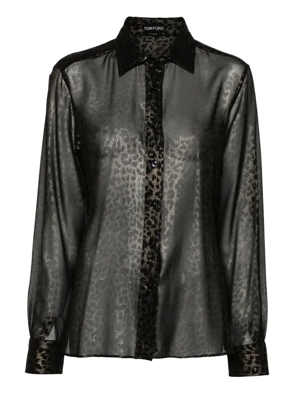 TOM FORD Laminated Leopard-print Silk Shirt - Black