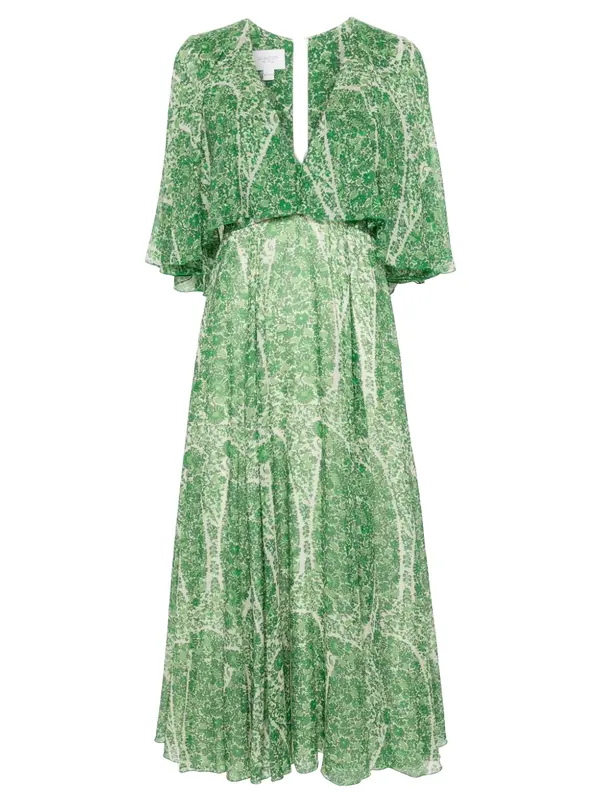 Giambattista Valli Botanical-print Silk Midi Dress - Green