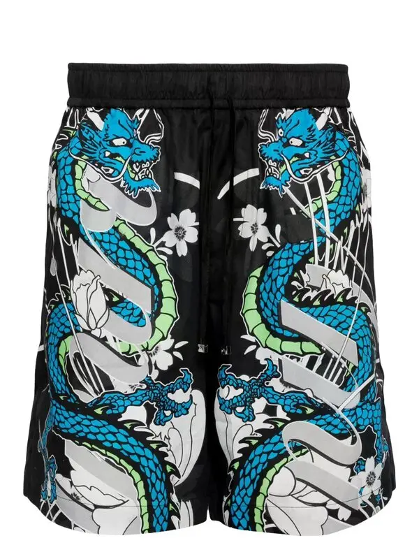 Amiri Dragon-print Cotton Track Shorts - Black