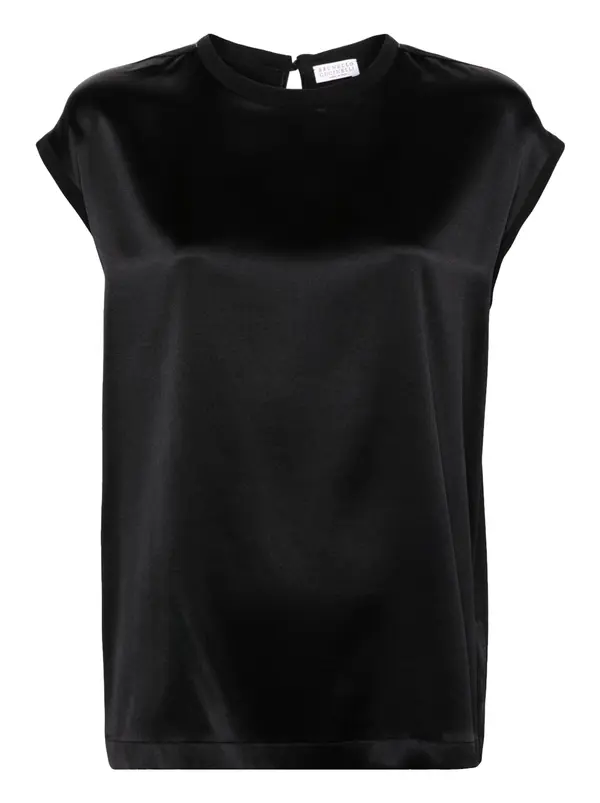 Brunello Cucinelli Beaded-trim Satin Blouse - Black