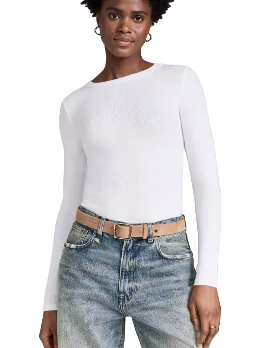 Enza Costa Textured Rib Crewneck T-shirt - White