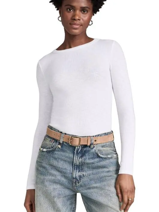Enza Costa Textured Rib Crewneck T-shirt - White