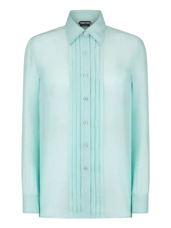 TOM FORD Plissé-detail Silk Shirt - Blue