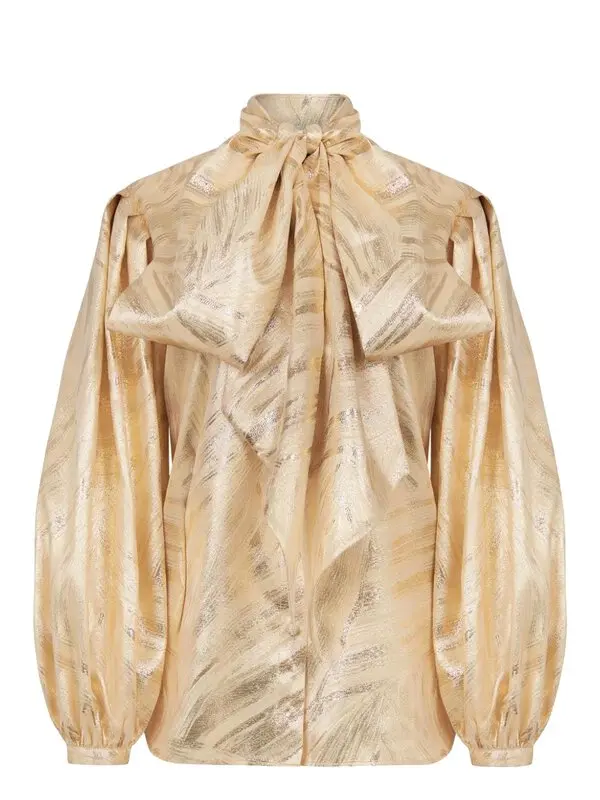 Nina Ricci Pussy-bow Foiled Blouse - Gold