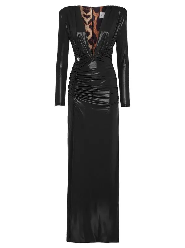 Philipp Plein Ruched Lamé-effect Maxi Dress - Black