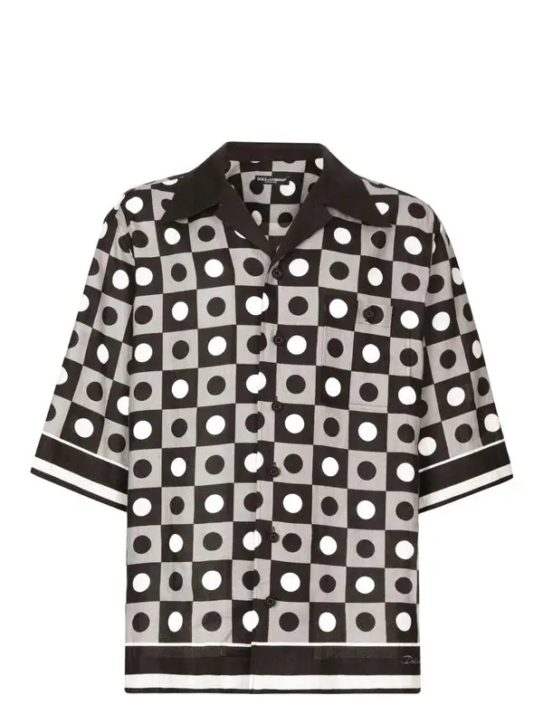 Dolce & Gabbana Geometric-print Linen Shirt - Black