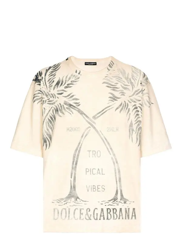 Dolce & Gabbana Tree-print Cotton T-shirt - Neutrals