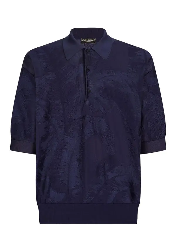Dolce & Gabbana Floral-jacquard Silk-blend Polo Shirt - Blue