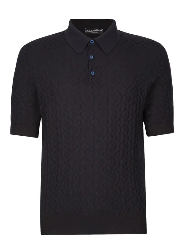 Dolce & Gabbana Geometric-pattern Knit Polo Shirt - Blue