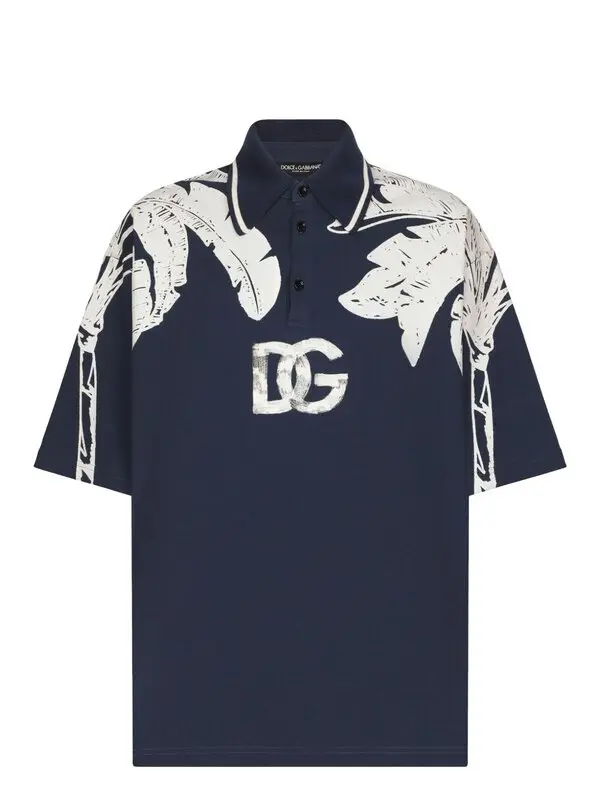 Dolce & Gabbana Banana Tree-print Oversize Polo Shirt - Blue