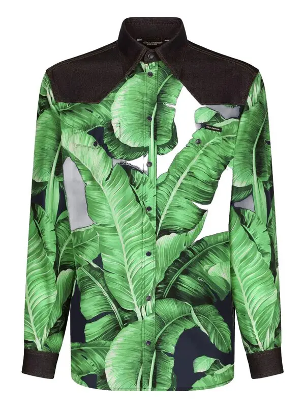 Dolce & Gabbana Panelled Leaf-print Shirt - Green