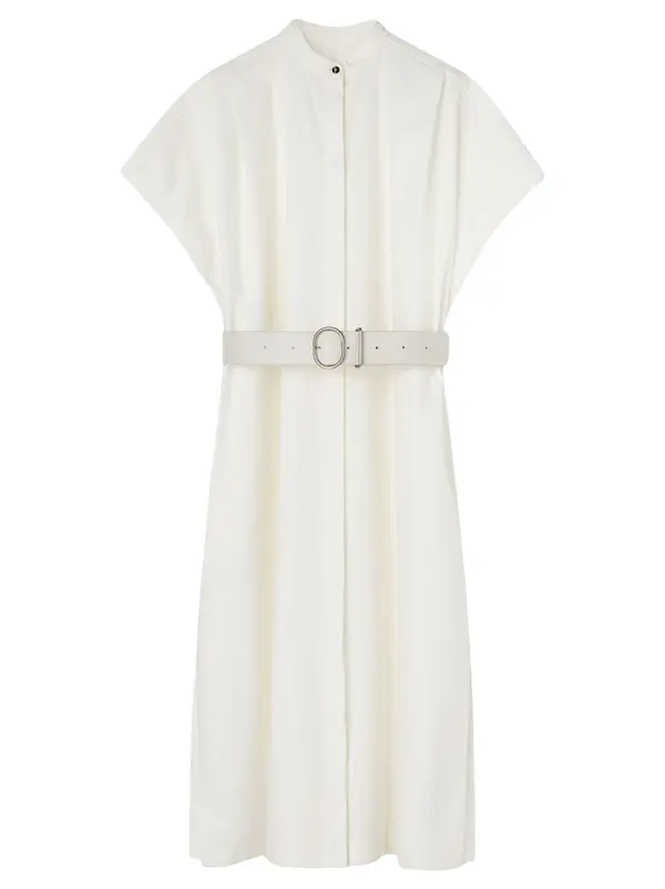 JIL SANDER Collarless Belted Shirt Dress - White