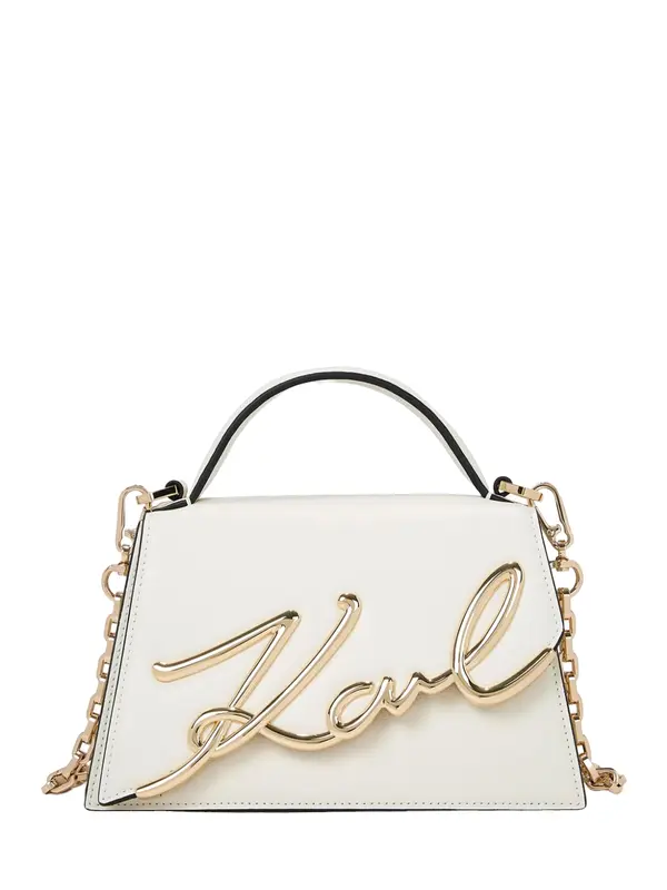 Karl Lagerfeld Small Signature Leather Cross Body Bag - White