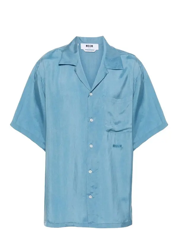 MSGM Camp-collar Satin Shirt - Blue