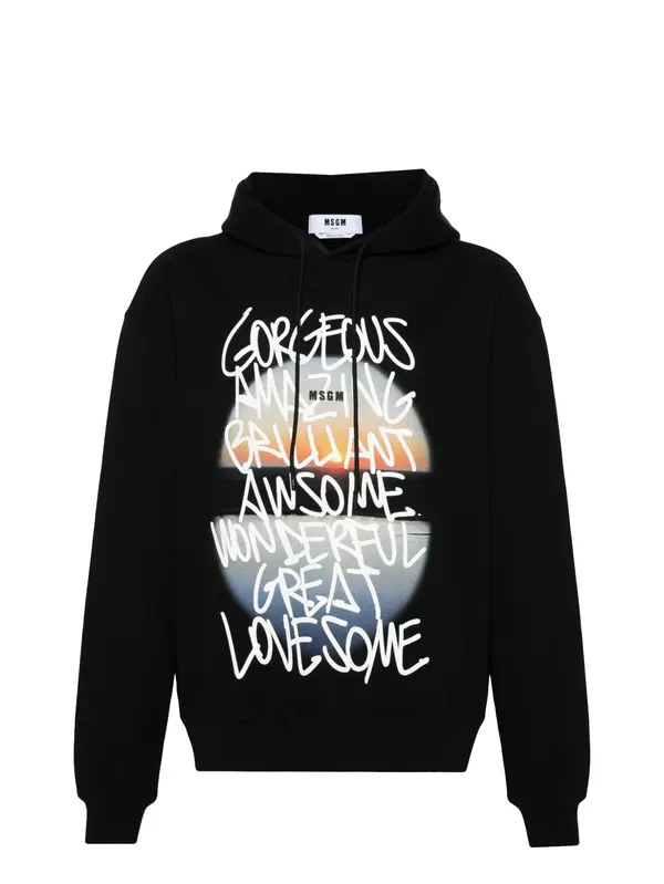 MSGM Graphic-print Cotton Hoodie - Black