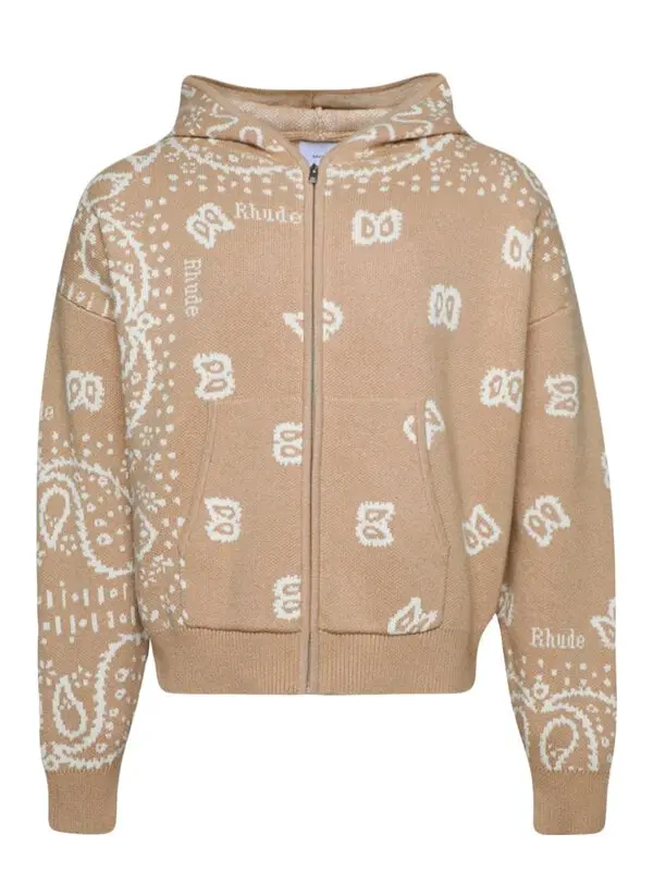 Rhude Bandana Knit Zip-front Hoodie - Neutrals