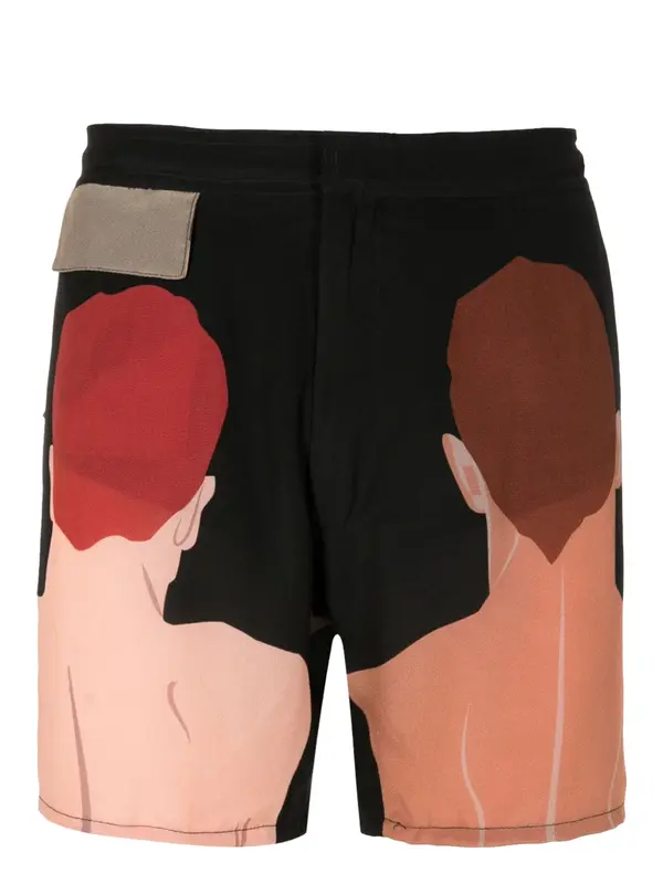 AMIR SLAMA Graphic-print Silk Shorts - Black